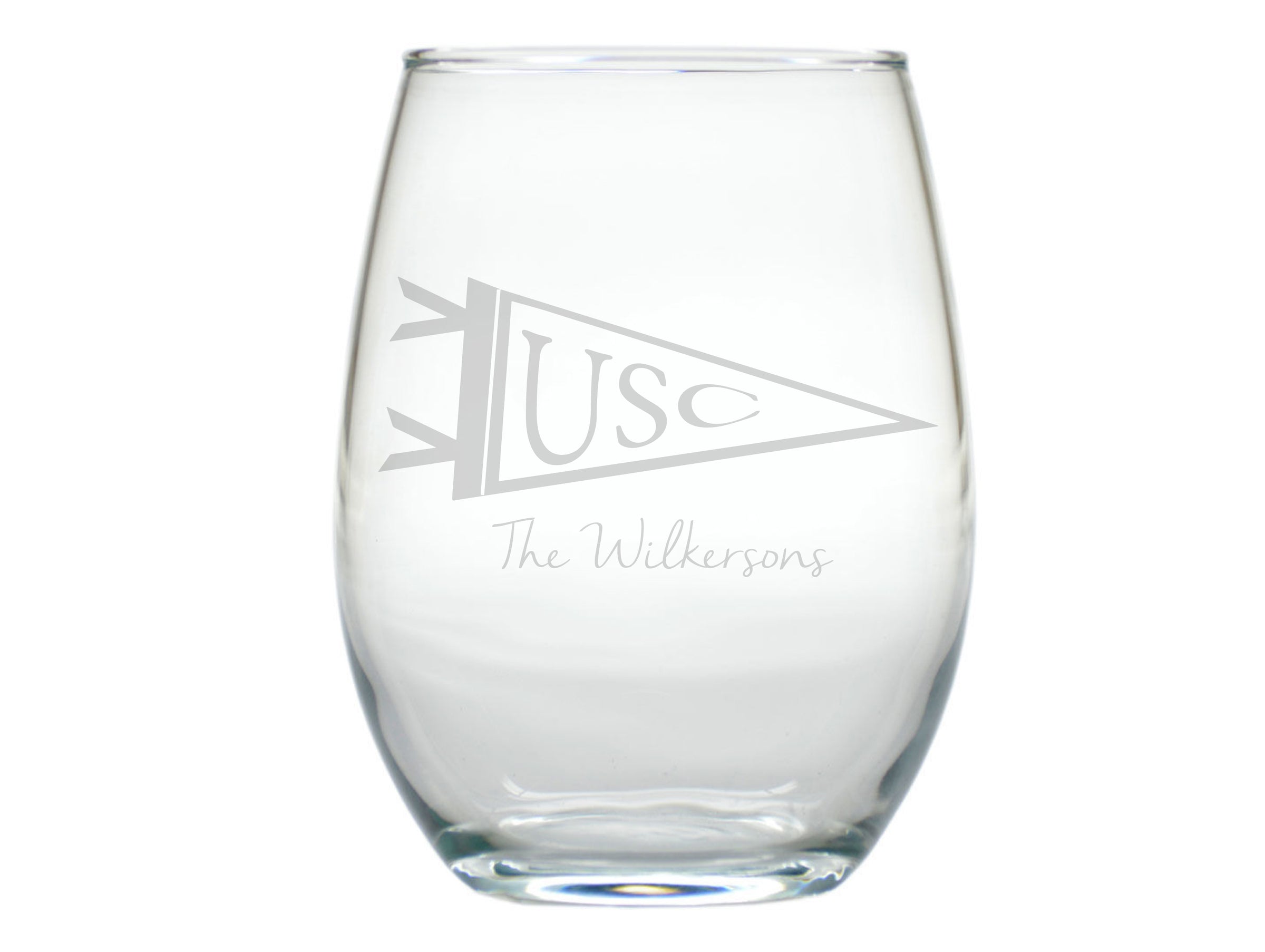 Collegiate Pennant Stemless Engraved Wine Glasses – Southern ...